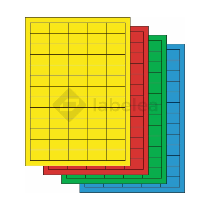 Colour paper self-adhesive labels 38x21,2 mm, on A4 sheet, for laser ...
